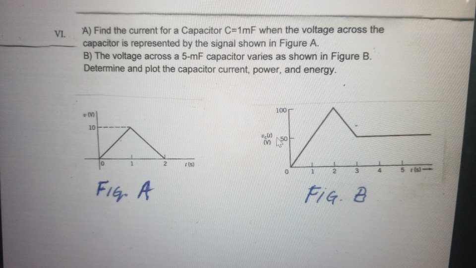Solved VI. A) Find the current for a Capacitor C=1mF when | Chegg.com
