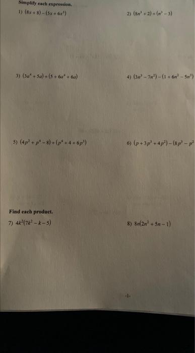 Solved Simplify Each Expression 1 8x8−5x6x3 2 7024