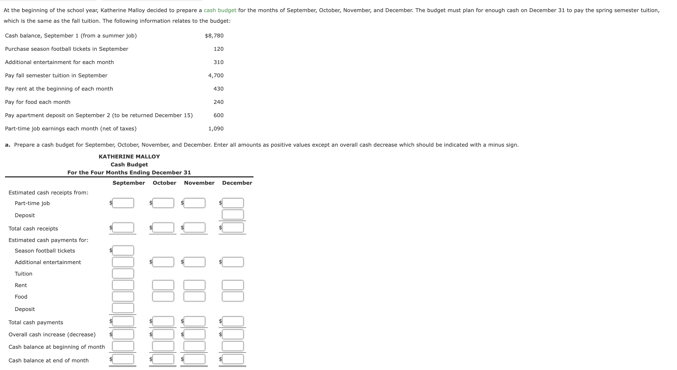 Solved Please fill out chart and also answer: Malloy can see | Chegg.com