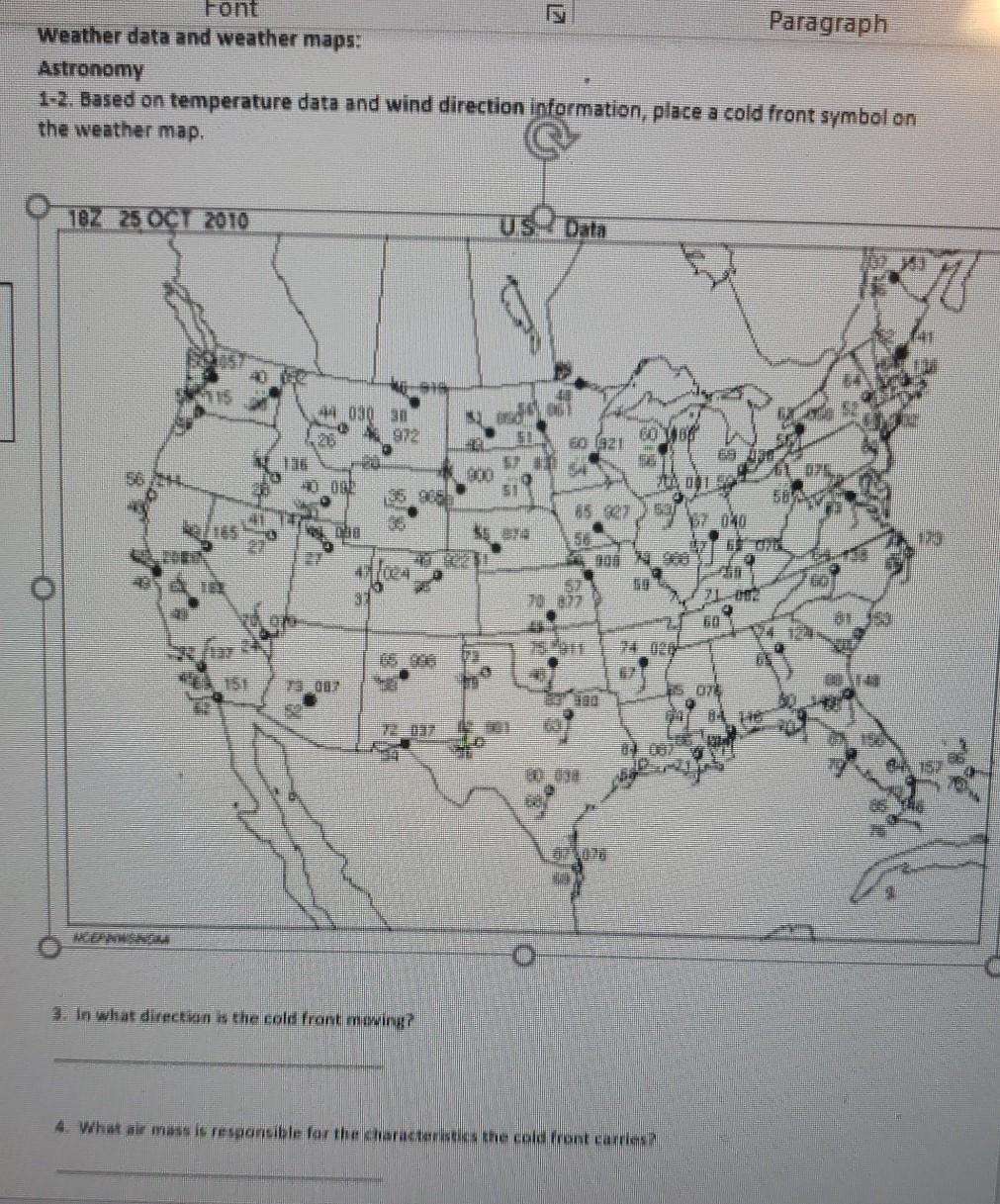 Solved Paragraph Weather data and weather maps: Astronomy | Chegg.com