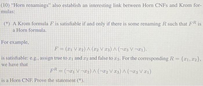 Solved (10) "Horn renamings" also establish an interesting | Chegg.com