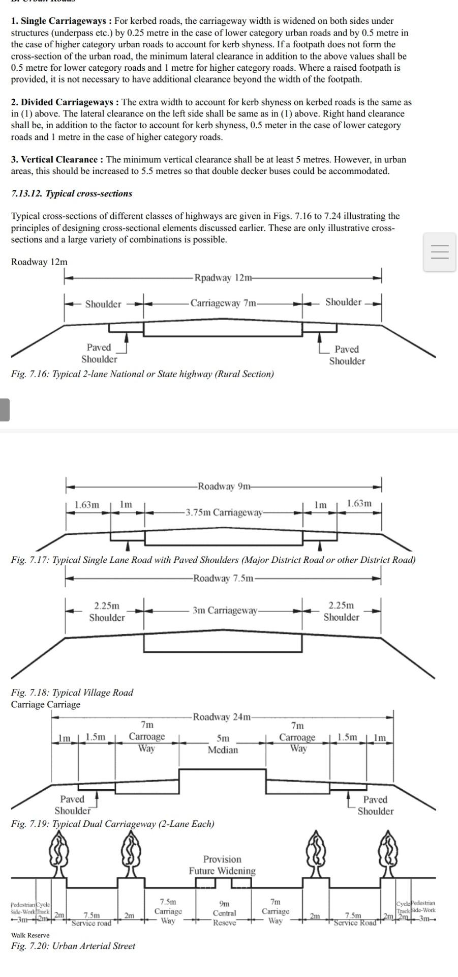 Solved 1. Single Carriageways : For kerbed roads, the | Chegg.com
