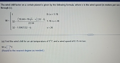 Solved The wind chil factor on a certain planet is given by | Chegg.com