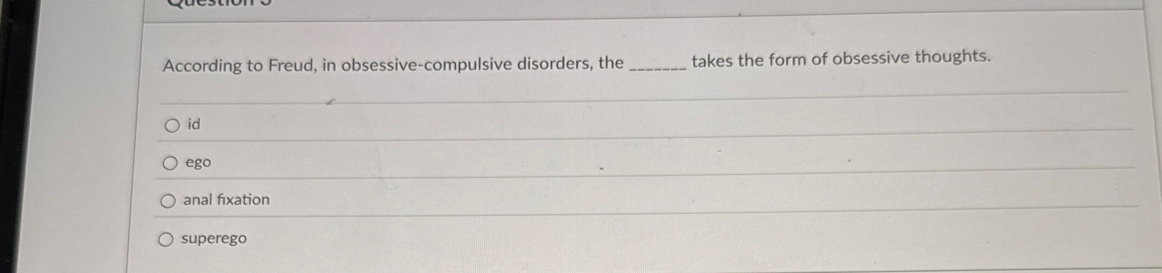 Solved According to Freud, in obsessive-compulsive | Chegg.com