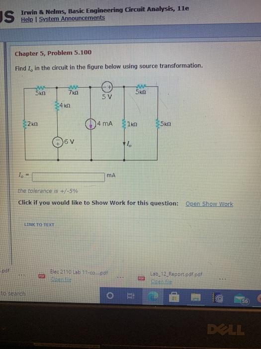 Solved JS Irwin & Nelms, Basic Engineering Circuit Analysis, | Chegg.com