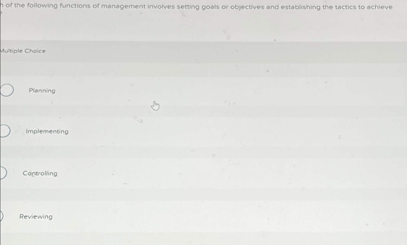 Solved of the following functions of management involves | Chegg.com