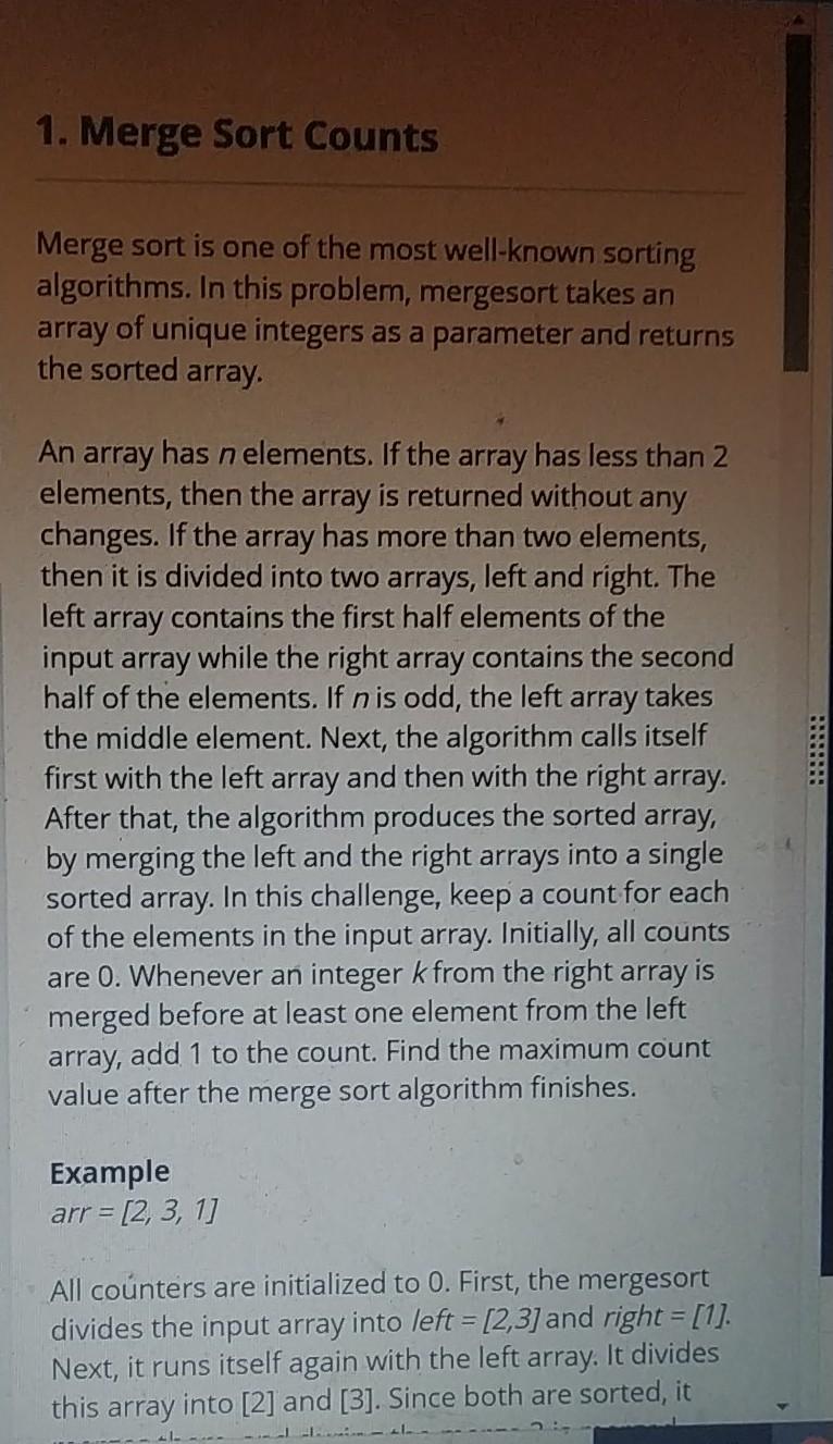 Solved 1. Merge Sort Counts Merge sort is one of the most | Chegg.com