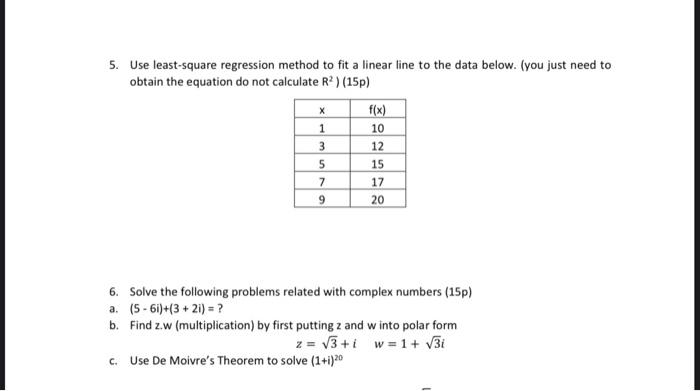 Solved 5. Use least-square regression method to fit a linear | Chegg.com