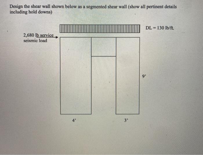 Solved Design the shear wall shown below as a segmented | Chegg.com