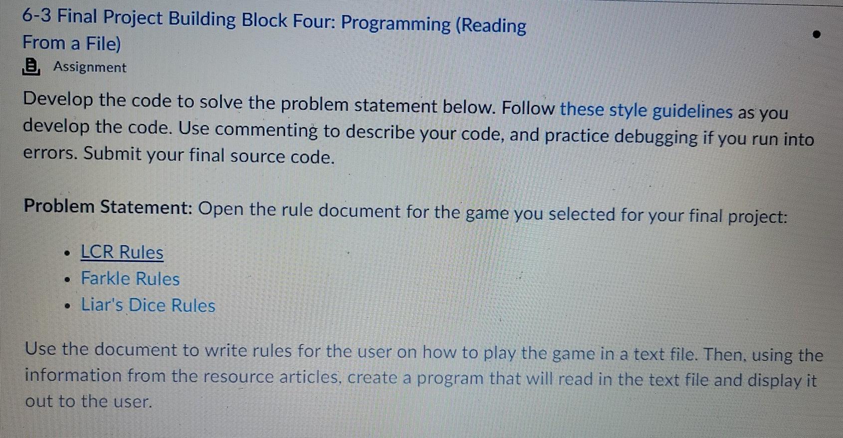 Solved 6-3 Final Project Building Block Four: Programming | Chegg.com