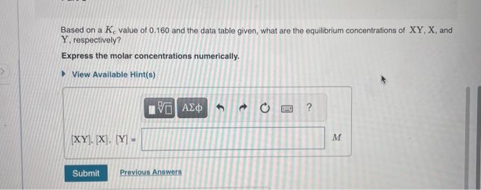 Solved Based on a Kc value of 0.160 and the given data | Chegg.com