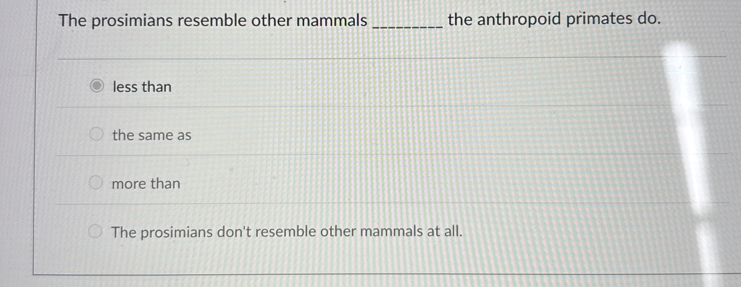 Solved The prosimians resemble other mammals q, ﻿the | Chegg.com