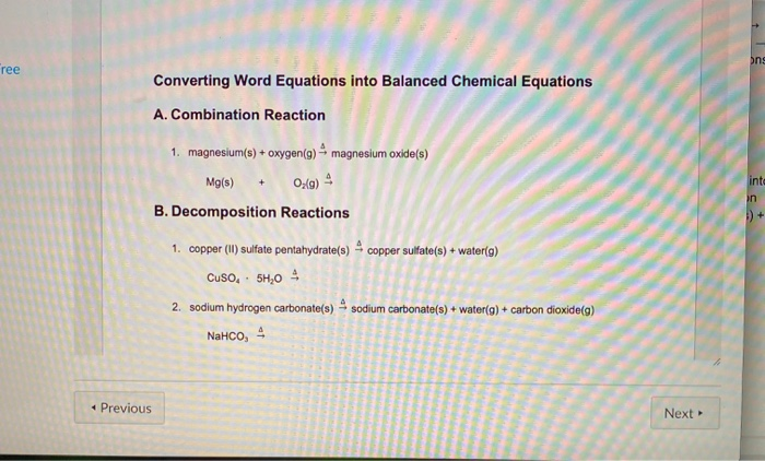 Converting Chemical Equations Into Words - Tessshebaylo