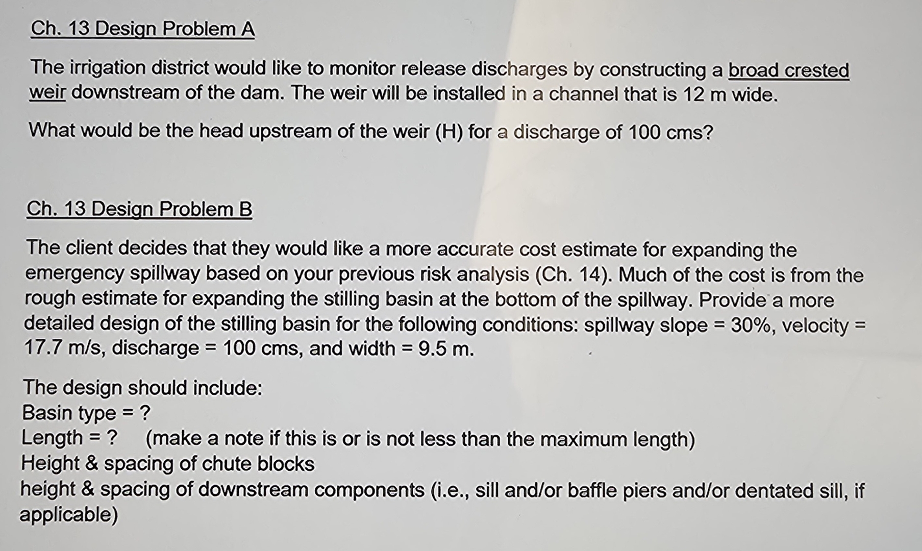 Solved Ch. 13 ﻿Design Problem AThe irrigation district would | Chegg.com