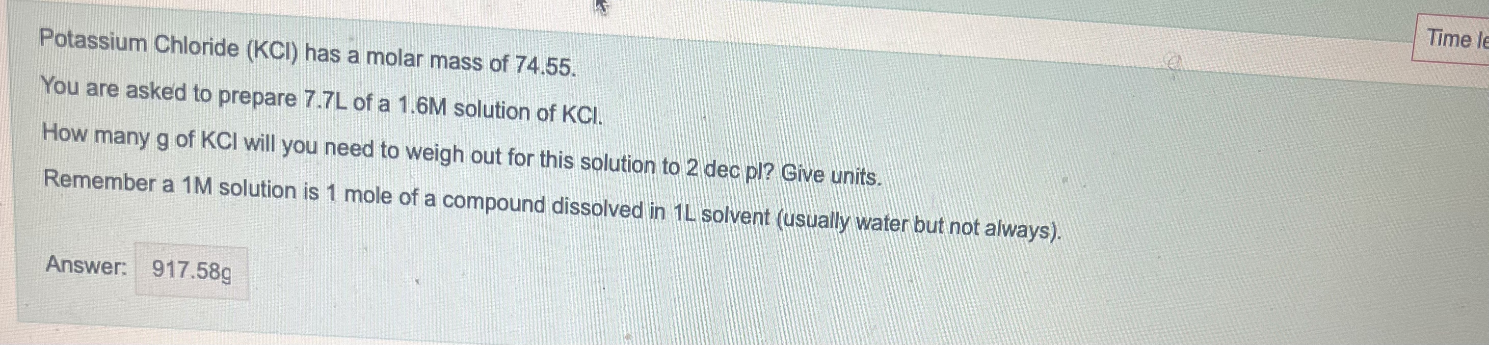 Solved Potassium Chloride (KCl) ﻿has a molar mass of | Chegg.com