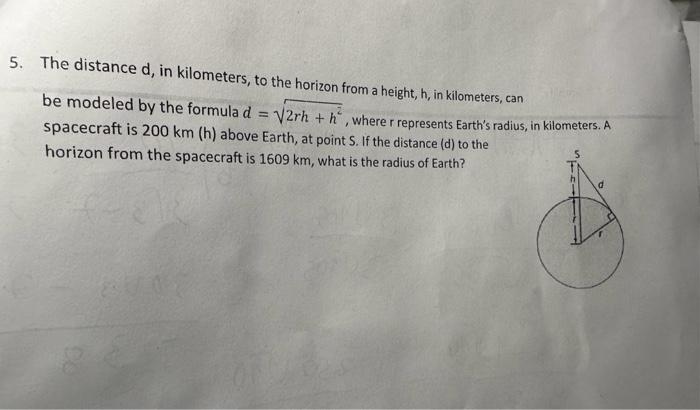 Solved The distance d, in kilometers, to the horizon from a | Chegg.com