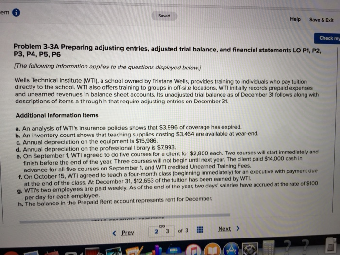 Solved em Saved Help Save & Exit Check my Problem 3-3A | Chegg.com