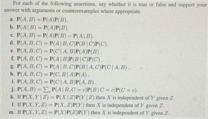 Solved For each of the following assertions, say whether it | Chegg.com