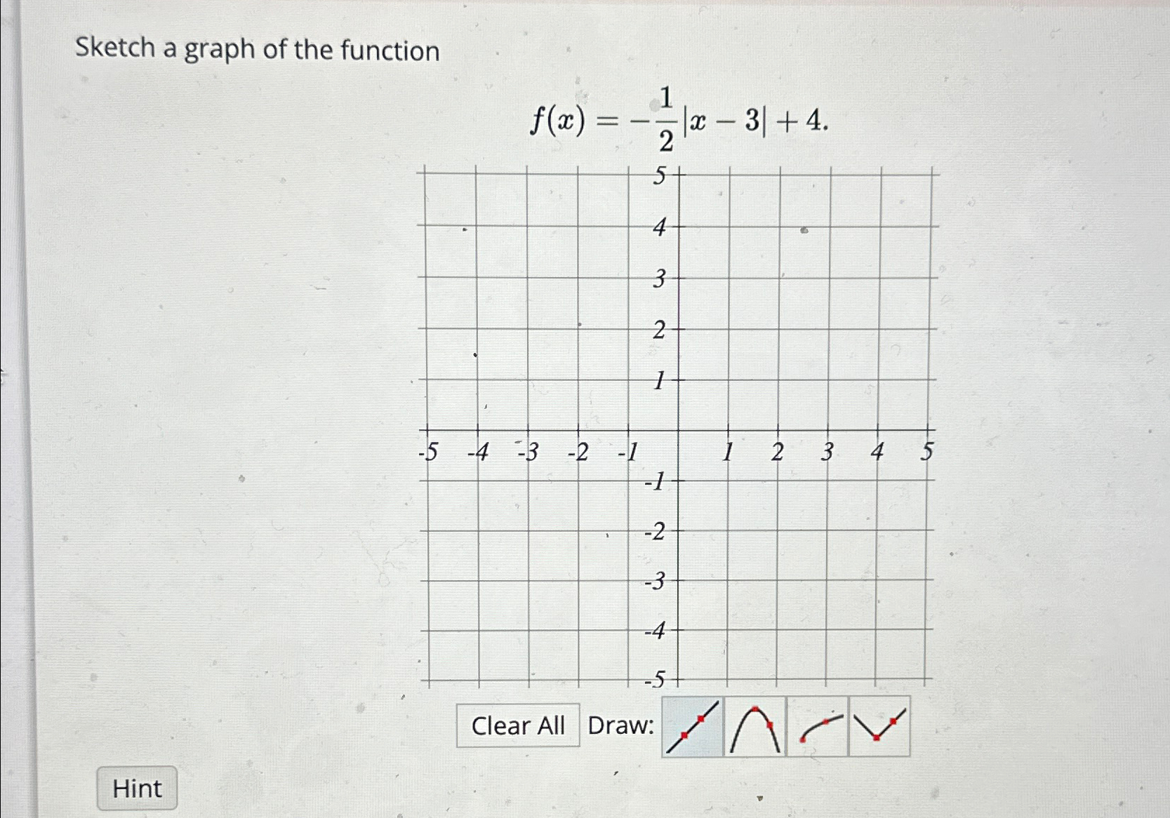 Solved Sketch a graph of the functionf(x)=-12|x-3|+4Draw: | Chegg.com