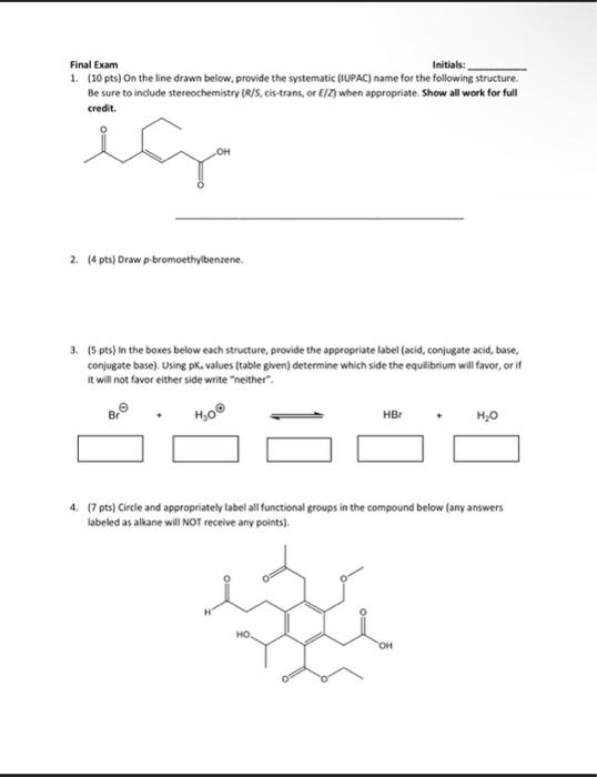 Solved Final Exam Initials: 1. (10 pts) On the line drawn | Chegg.com
