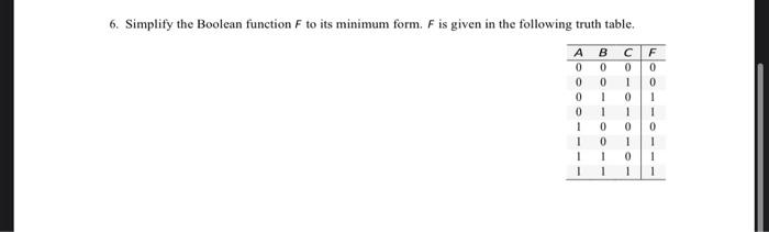 Solved 6. Simplify the Boolean function F to its minimum | Chegg.com
