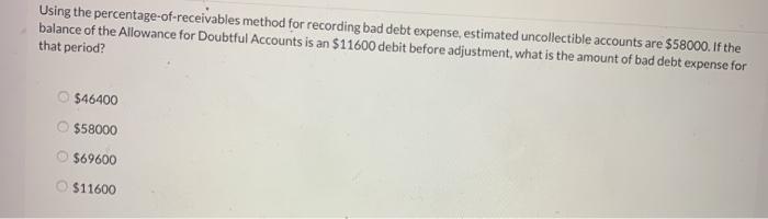 Solved Using the percentage-of-receivables method for | Chegg.com