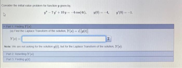 Solved Consider the intial value problem for function y | Chegg.com