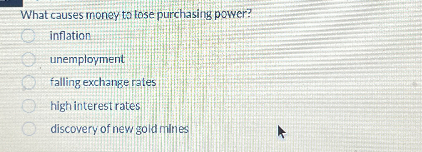 Solved What causes money to lose purchasing | Chegg.com