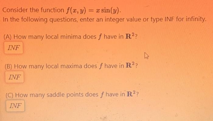 Solved Consider the function f(x, y) = x sin(y). In the | Chegg.com