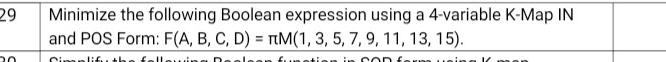 29 Minimize the following Boolean expression using a | Chegg.com
