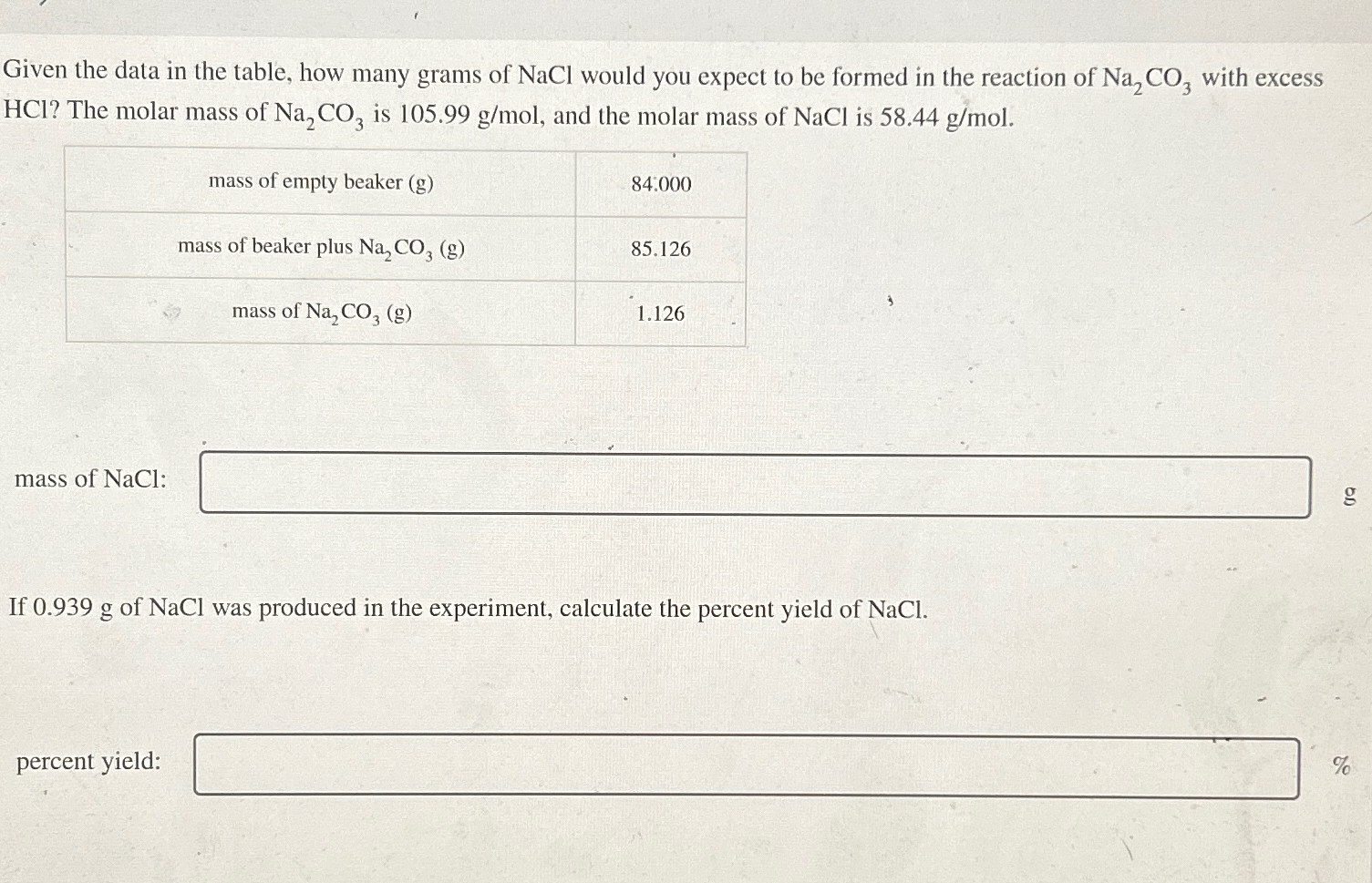 Solved Given the data in the table, how many grams of NaCl | Chegg.com