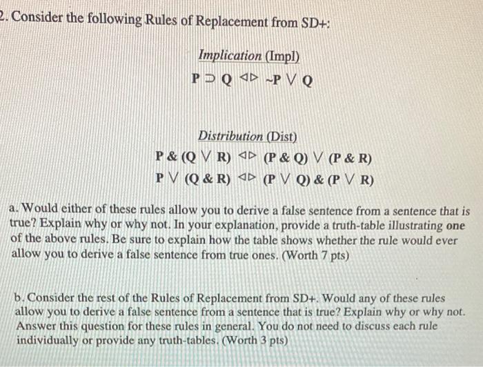 Consider the following Rules of Replacement from SD+: | Chegg.com