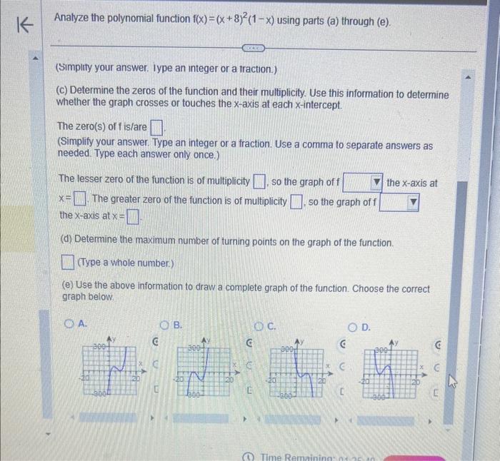 Solved Analyze the polynomial function f(x)=(x+8)2(1−x) | Chegg.com