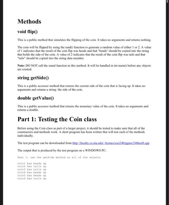 Solved Methods void flip0 This is a public method that | Chegg.com
