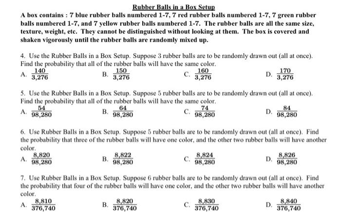Solved 170 Rubber Balls in a Box Setup A box contains : 7 | Chegg.com