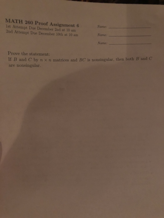 Solved MATH 260 Proof Assignment 6 1st Attempt Due December | Chegg.com