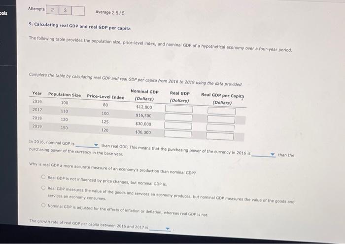 Solved 9. Calculating real GDP and real GDP per capita The | Chegg.com