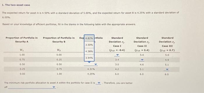 Solved The expected return for asset A is 4.50% with a | Chegg.com