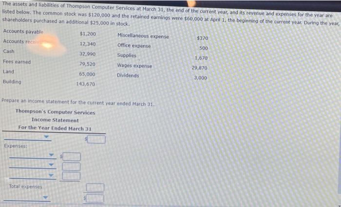 Solved The assets and liabilities of Thompson Computer | Chegg.com