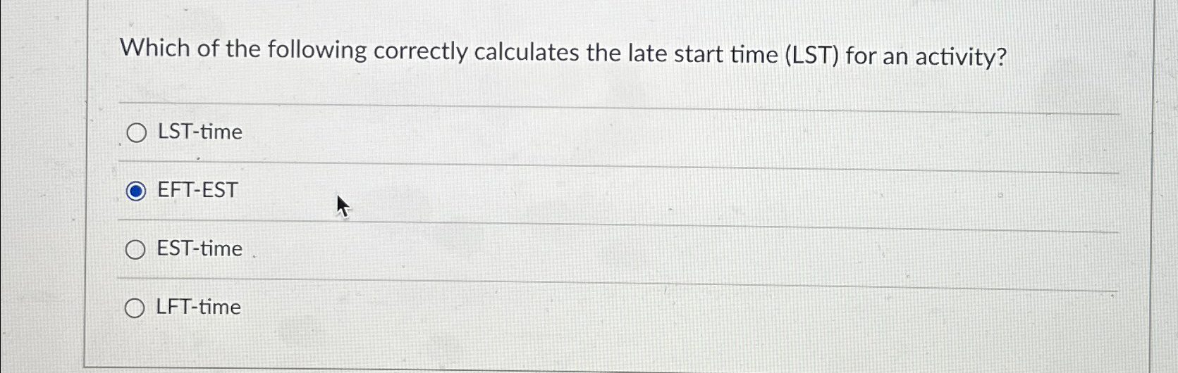 Solved Which of the following correctly calculates the late | Chegg.com