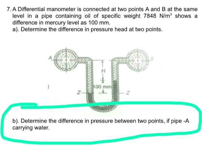 Solved 7. A Differential manometer is connected at two | Chegg.com