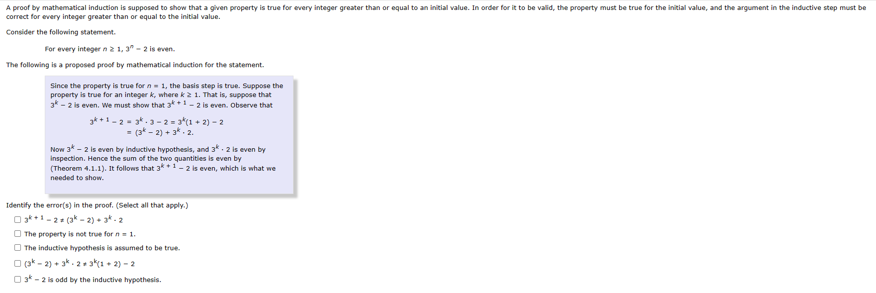 Solved correct for every integer greater than or equal to | Chegg.com