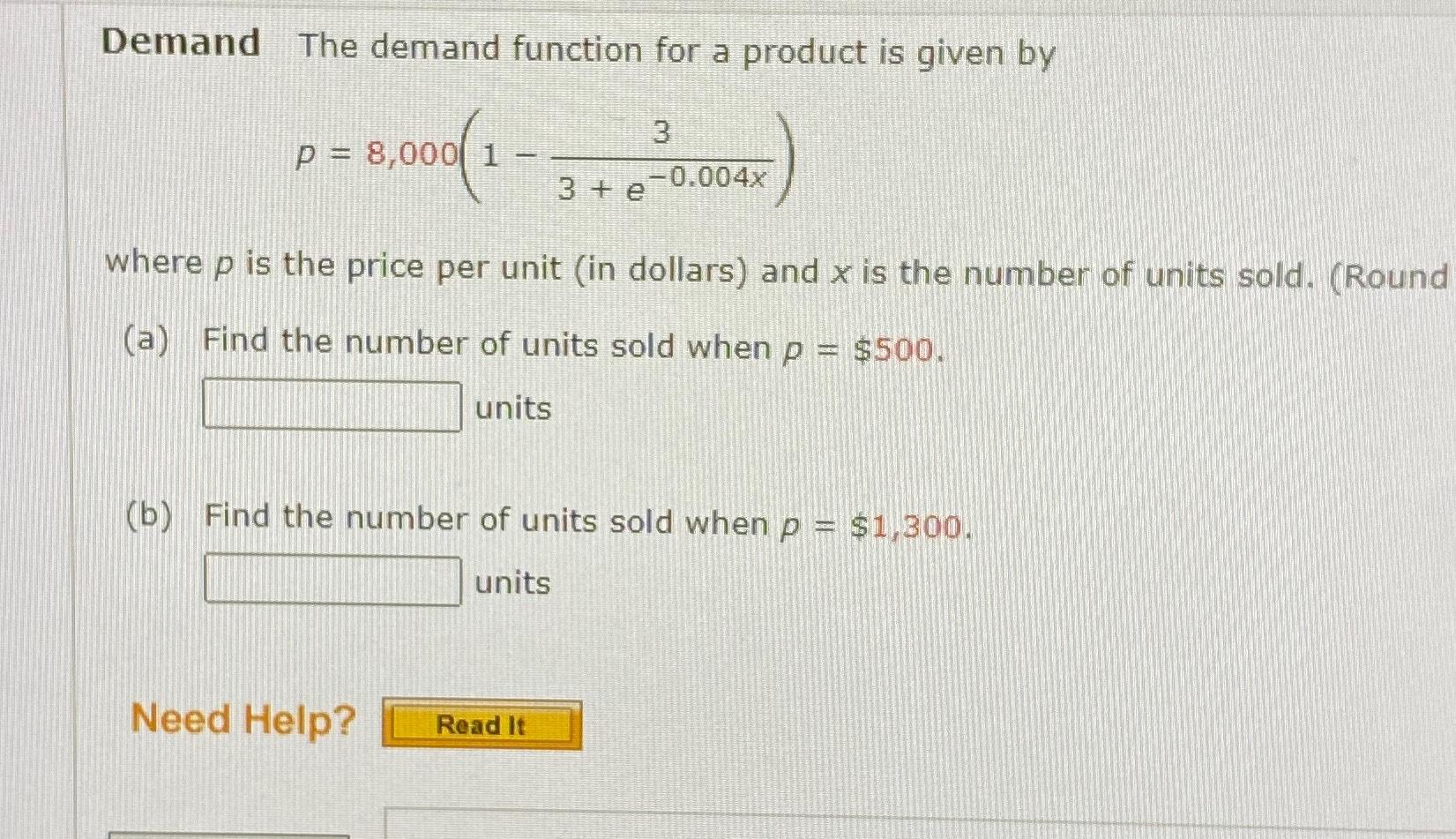 Solved Demand The demand function for a product is given | Chegg.com