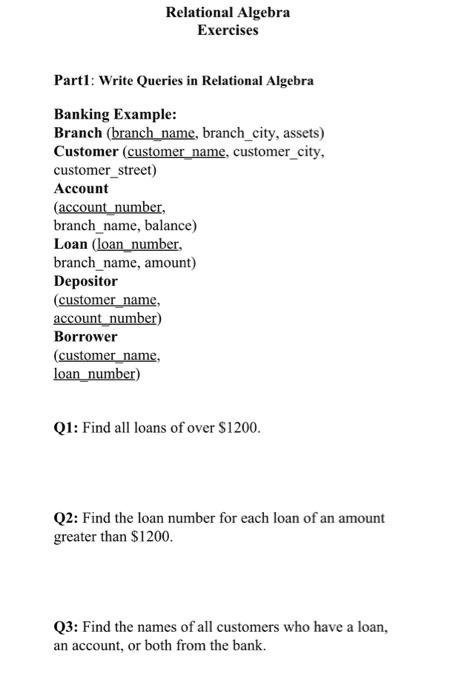 Solved Relational Algebra Exercises Partl: Write Queries in | Chegg.com