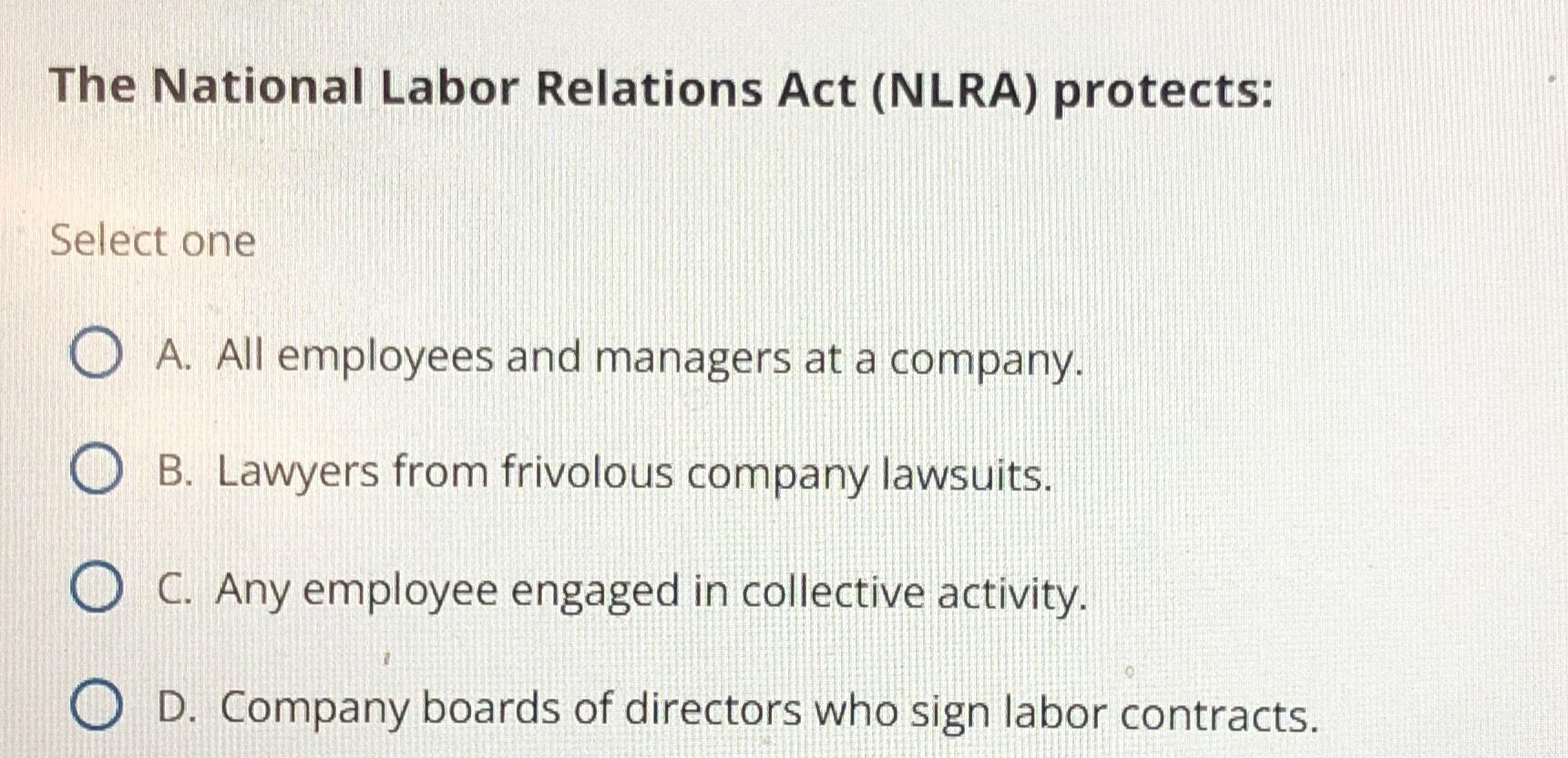 Solved The National Labor Relations Act (NLRA) | Chegg.com