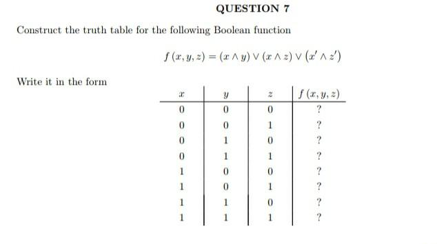 Solved Construct the truth table for the following Boolean | Chegg.com