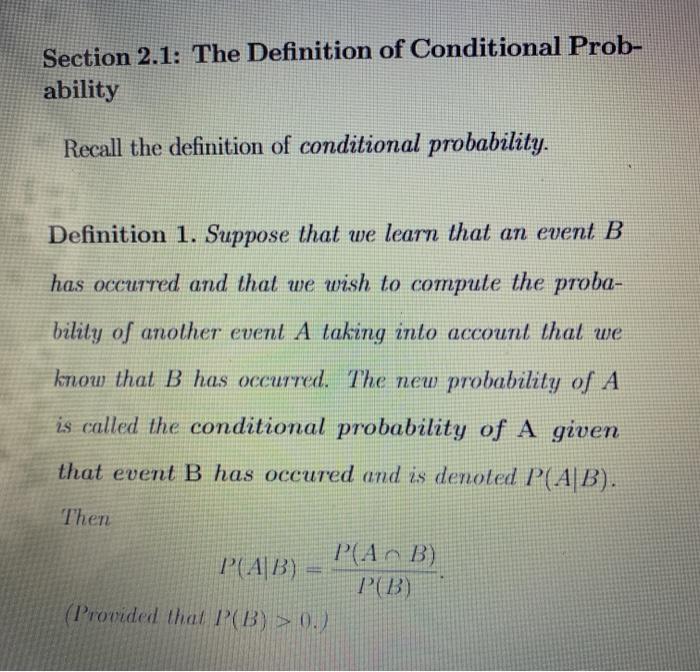 Solved Section 2.1: The Definition of Conditional Prob- | Chegg.com
