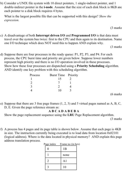 Solved B Consider A Unix File System With 10 Direct 