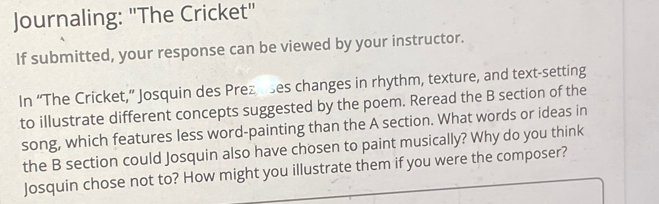 Solved Journaling: "The Cricket"If submitted, your response | Chegg.com