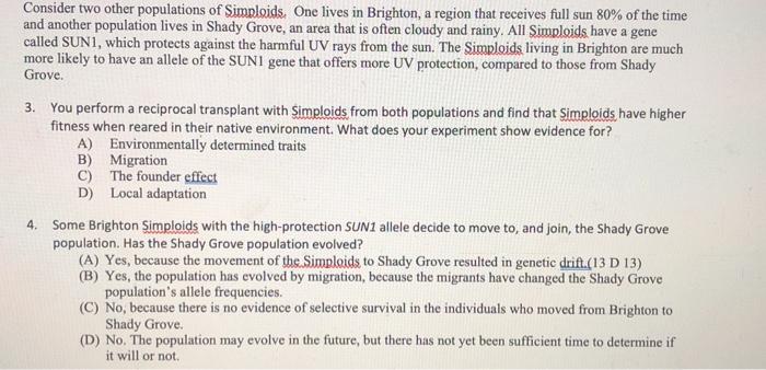 Solved Consider two other populations of Simploids. One | Chegg.com